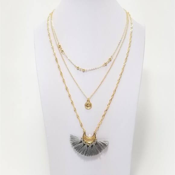 Jewelry | Multi Metal Layer Necklace Wcharm And Fringe | Poshmark